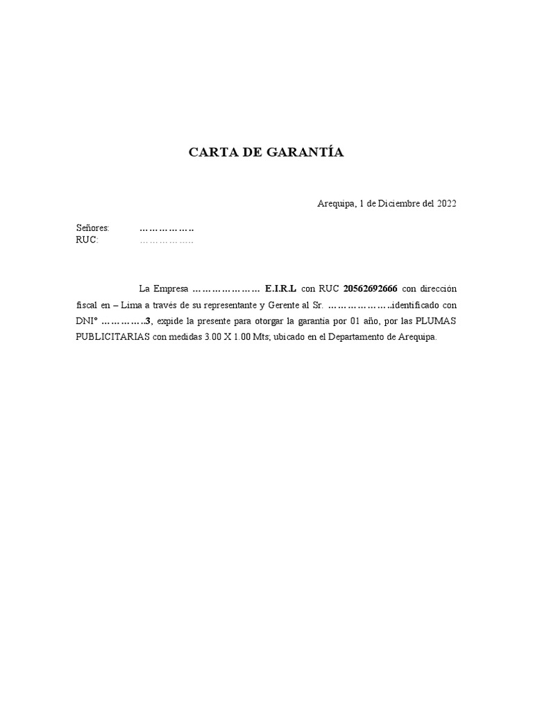 Carta de Garantia | PDF