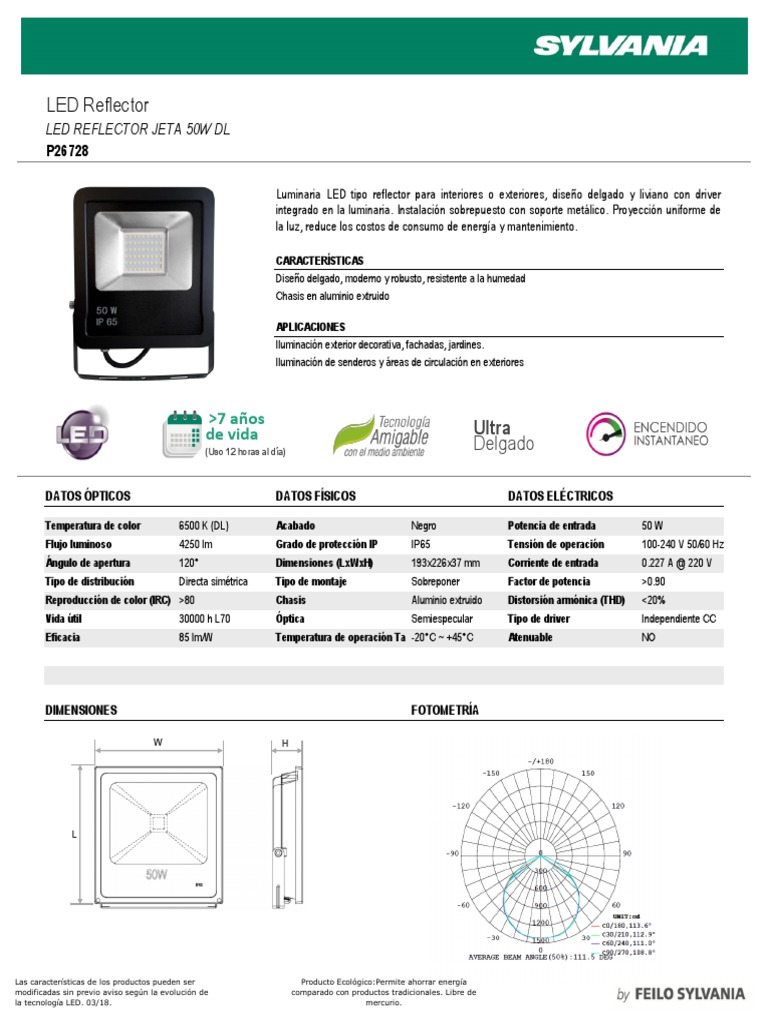 p26728 Led Reflector Jeta 50w DL (Ficha) | PDF | Diodo emisor de luz ...