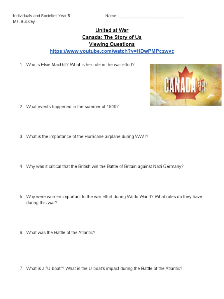 United at War - Canada The Story of Us Viewing Questions | PDF