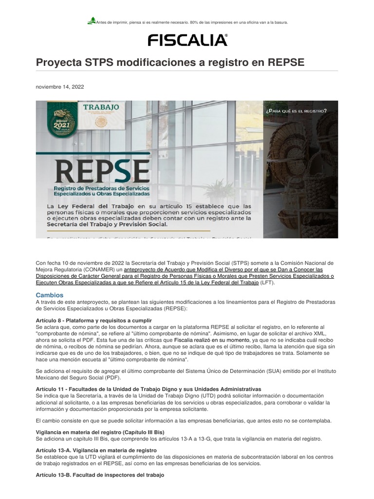 Proyecta STPS Modificaciones A Registro en REPSE | PDF | Outsourcing ...