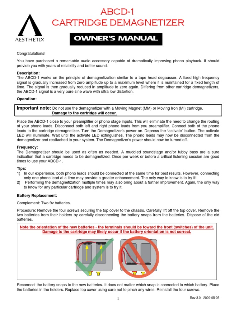 Aesthetix ABCD-1 Cartridge Demagnitizer EN | PDF | Electrical Engineering