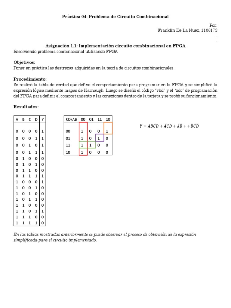 Practica 04 - Problema Circuito Combinacional | PDF | Métodos y materiales de enseñanza