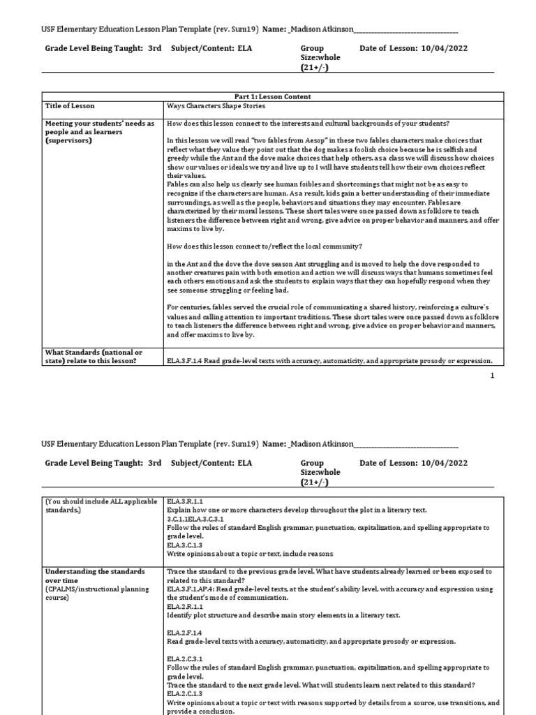 3rd Grade ELA Lesson: Character Analysis | PDF | Educational Assessment ...