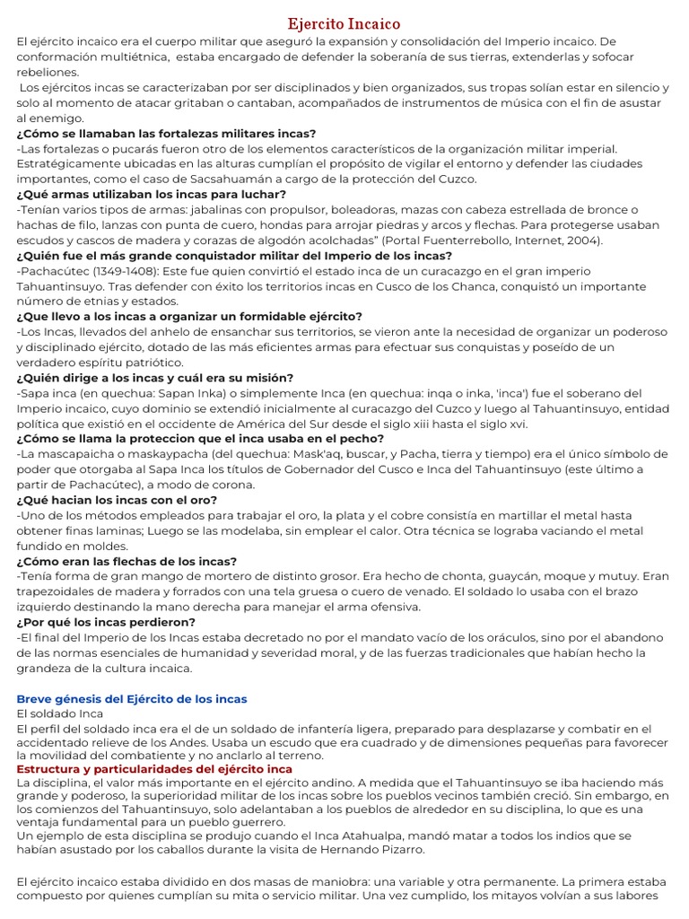 Ejercito Incaico | PDF | Imperio Inca
