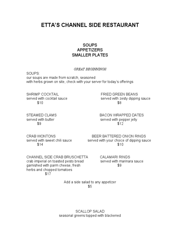 Etta's Channel Side Restaurant | PDF | Grilling | Sauce