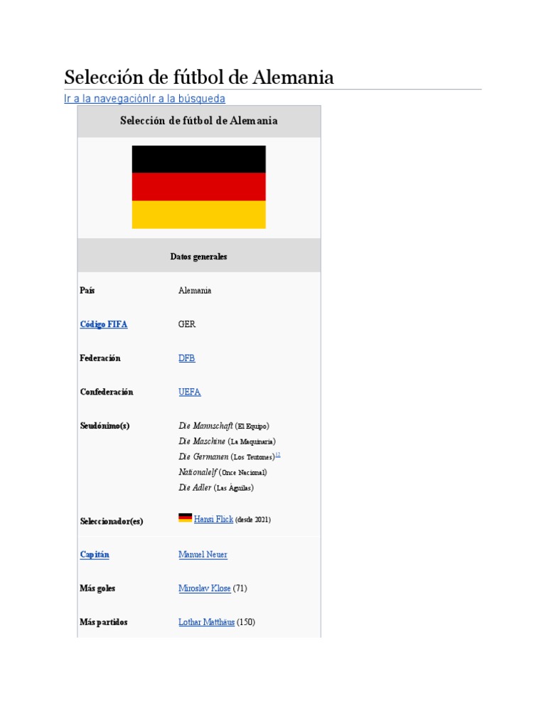 Selección de Fútbol de Alemania: Datos Clave | PDF | Selección nacional ...