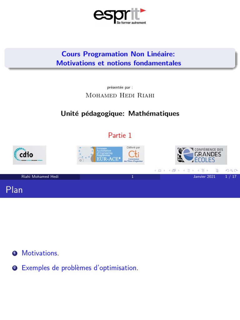 Cours Programmation Non Lineaire Part 1 | PDF | Optimisation mathématique | Mathématiques