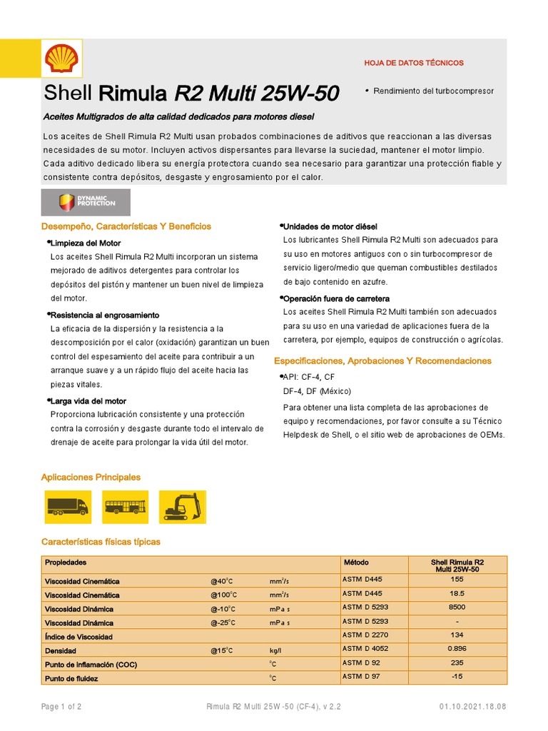 Aceite Diesel Shell Rimula R2 Multi | PDF | Lubricante | Materiales