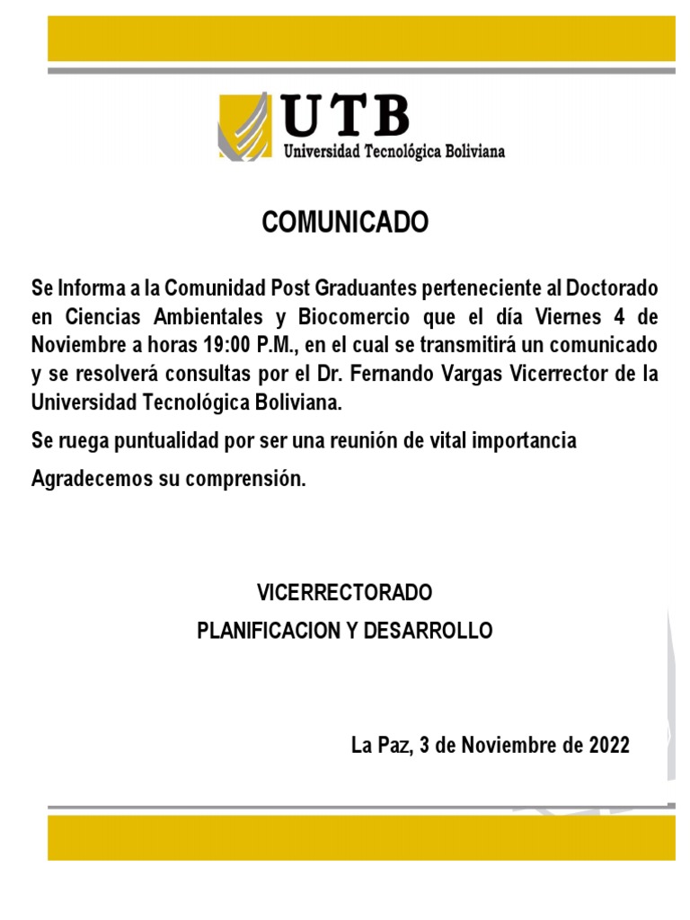 UTB COMUNICADO DCAB OFICIAL Corregido | PDF