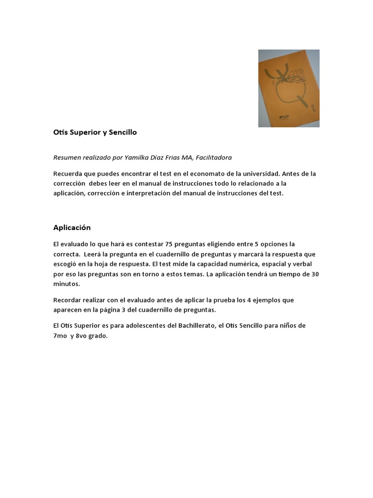 Aplicación e Interpretación del Test Otis | PDF | Inteligencia | Cognición