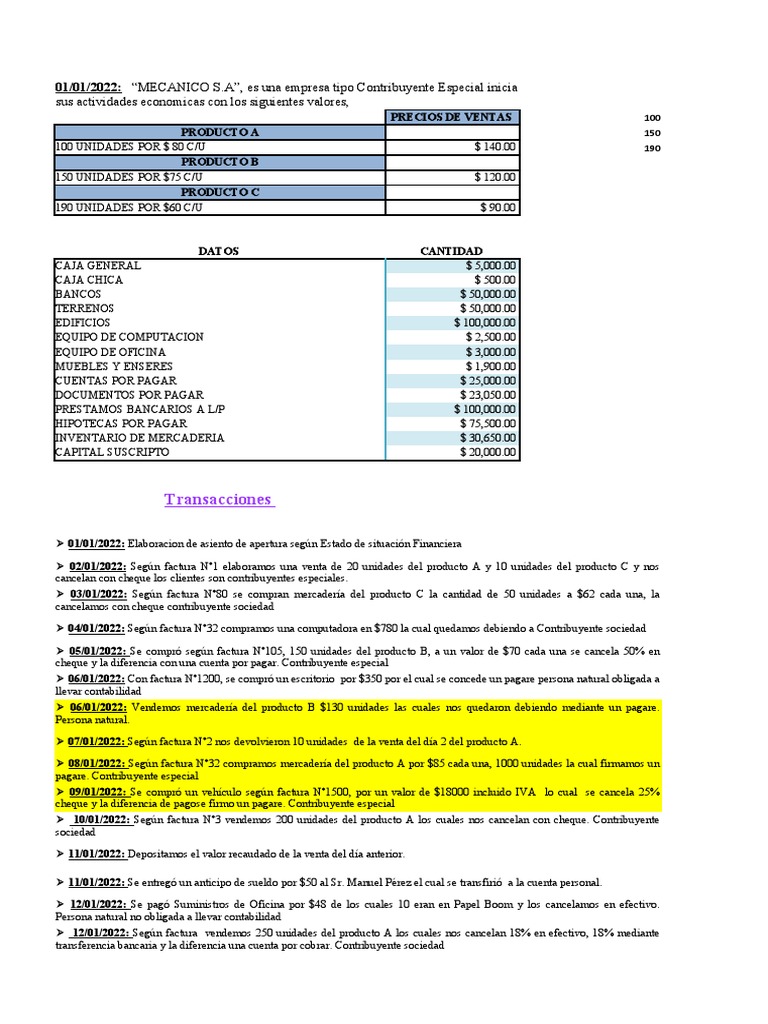 Ejercicio Proceso Contable Completo | PDF | Bancos | Factura