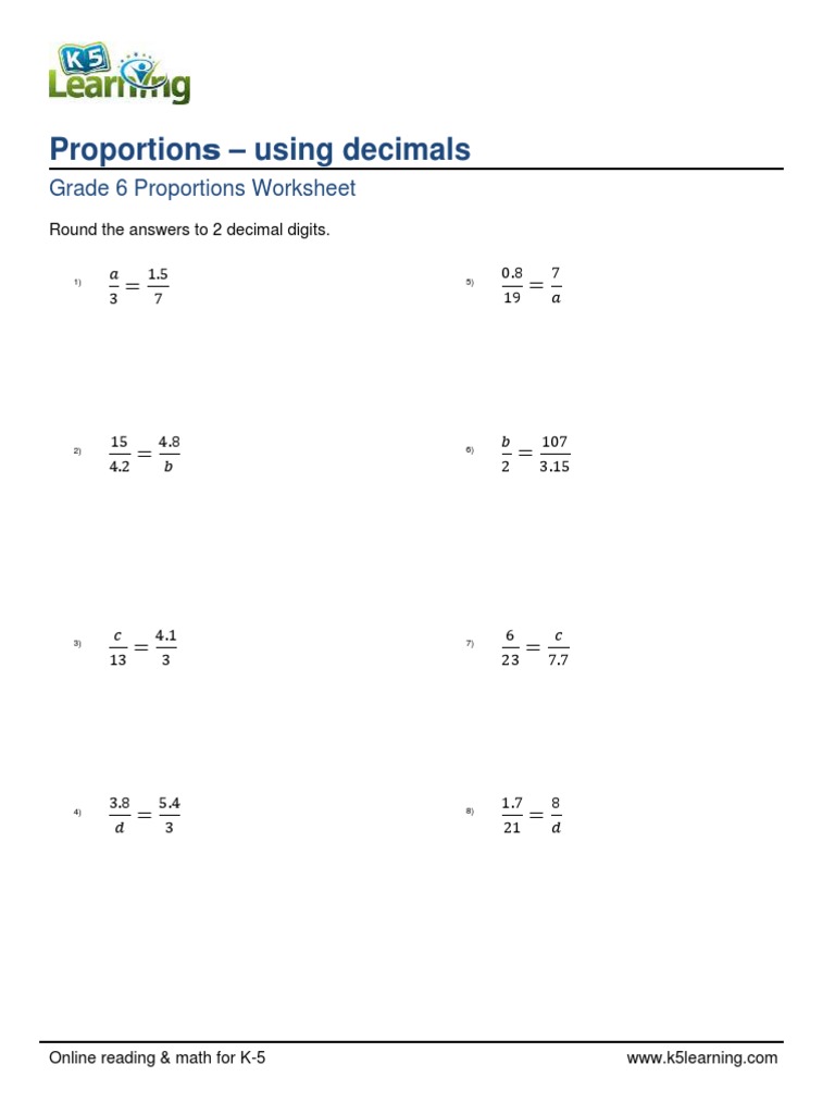 Grade 6 Proportions Decimals A | PDF