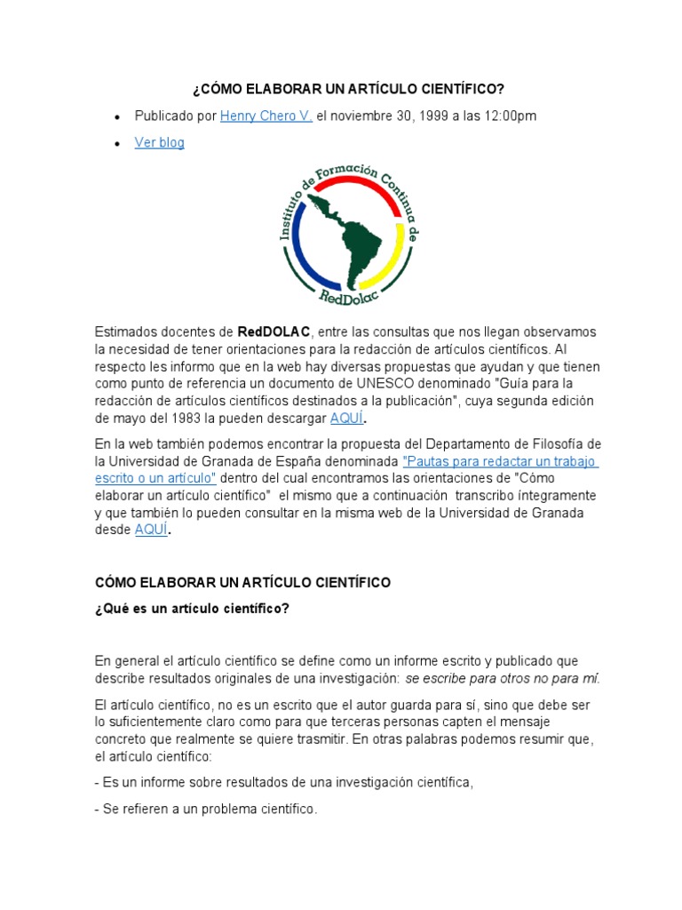 Cómo Elaborar Un Artículo Científico | PDF | Science