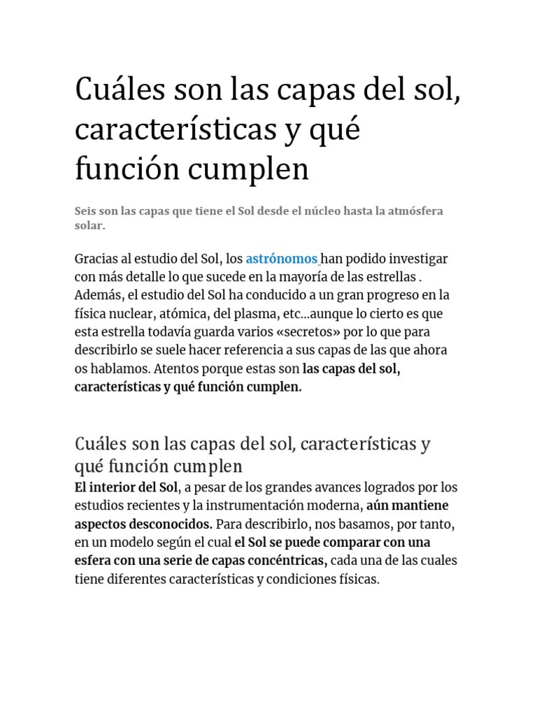 Capas del Sol: características y funciones | PDF | Dom | Estrellas