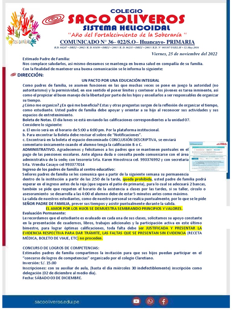 Comunicado #36 S.O - Primaria | PDF | Prueba (evaluación)