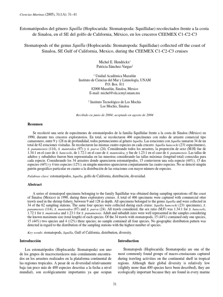 Squilla en Sinaloa: Diversidad y Distribución | PDF