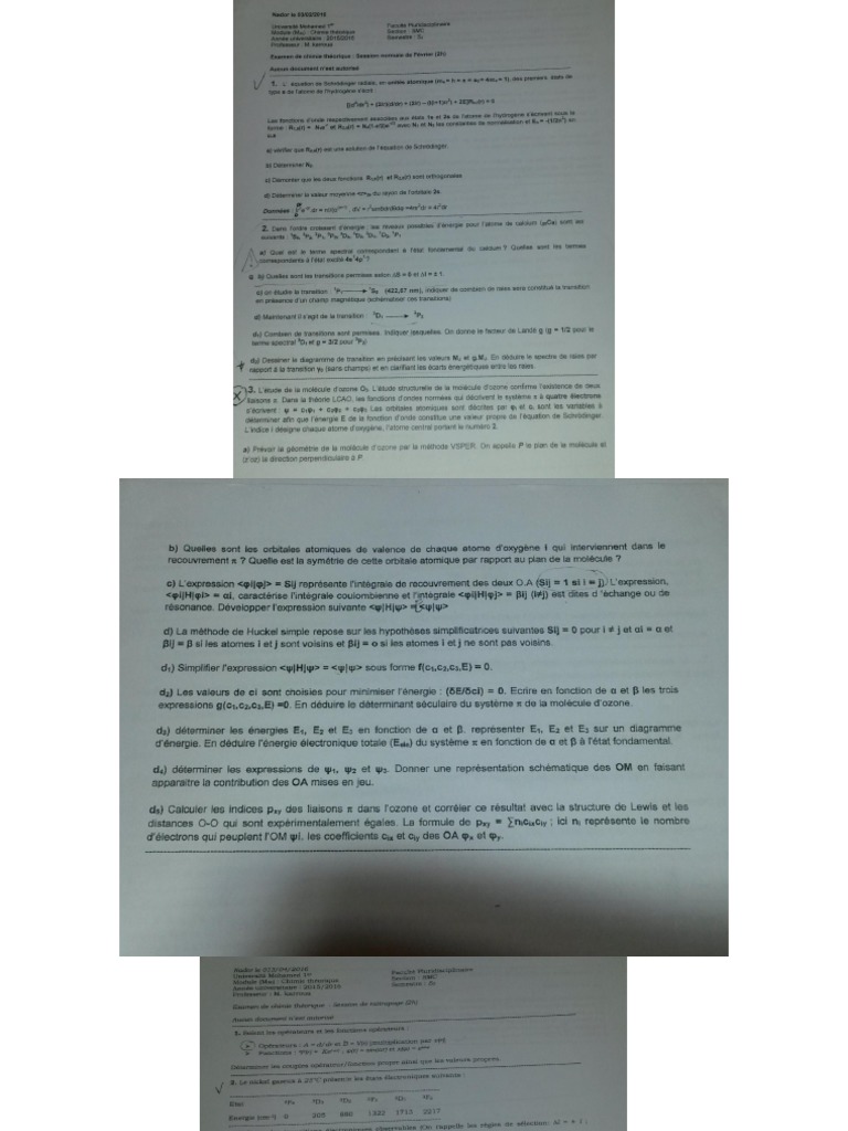 Exam+Td de Chimie Theorique SMC S5 | PDF