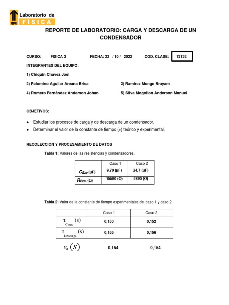 Reporte Lab Fisi3 S10. | PDF | Condensador | Ingenieria Eléctrica