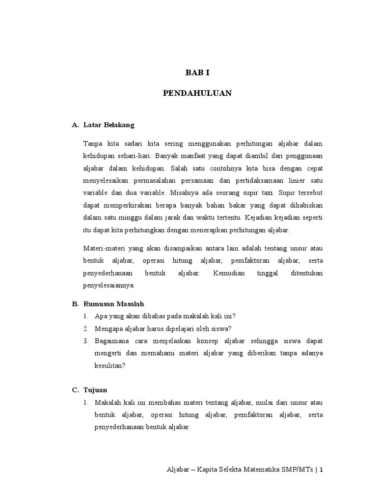 Isi Makalah Aljabar | PDF | Metode & Bahan Ajar
