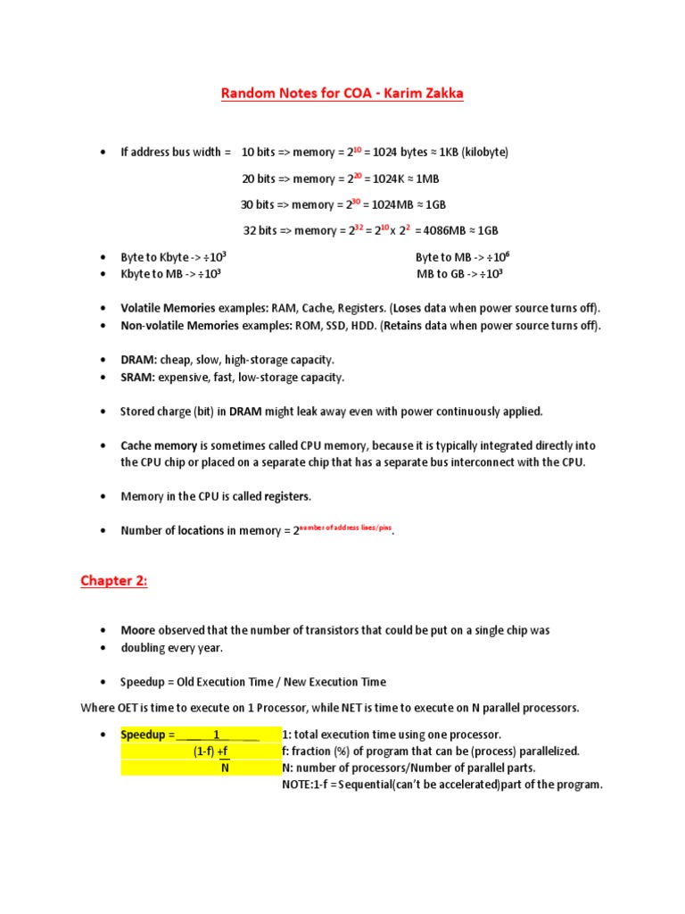 COA Notes | PDF | Random Access Memory | Central Processing Unit