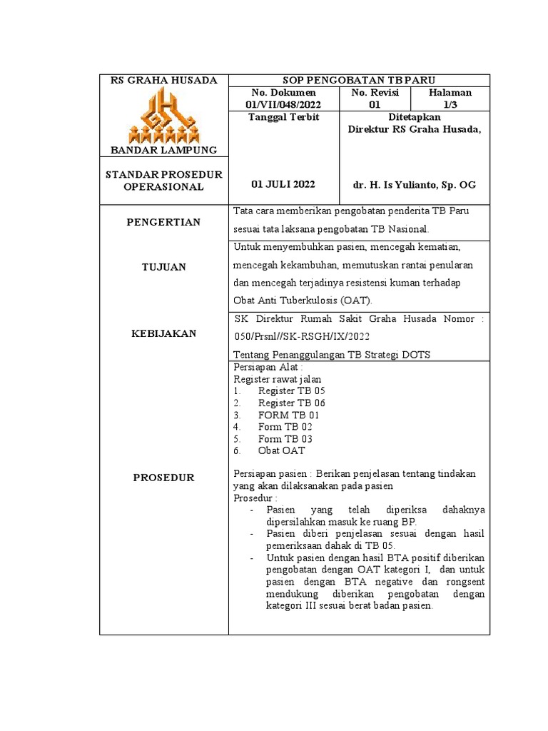 Sop Pengobatan TB Paru | PDF