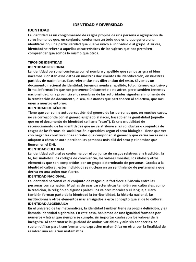 Identidad y Diversidad: Tipos y Características | PDF | Biodiversidad ...
