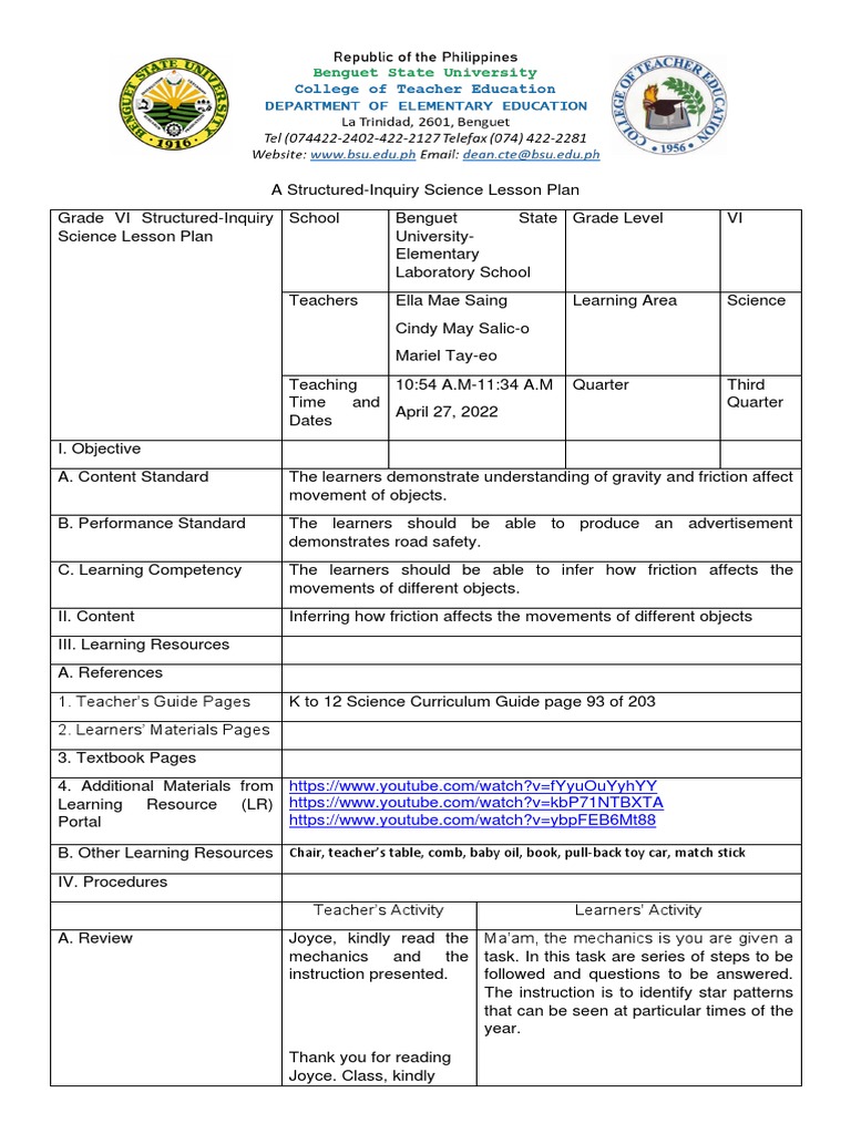 A Structured Inquiry Science Lesson Plan | PDF