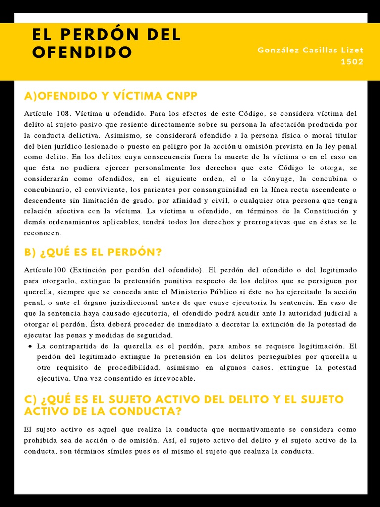 El perdón del ofendido en delitos penales | PDF | Victimologia | Perdón