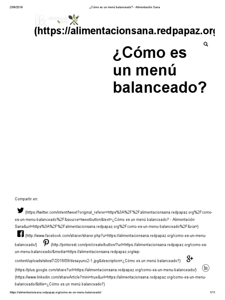 ¿Cómo Es Un Menú Balanceado - Alimentación Sana | PDF | Alimentos ...
