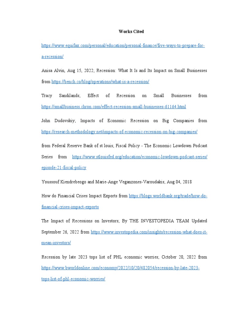 Works Cited | PDF | Finance & Money Management