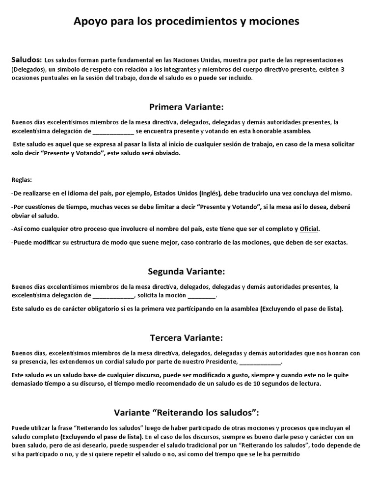 Apoyo para Los Procedimientos y Mociones | PDF | Gobierno