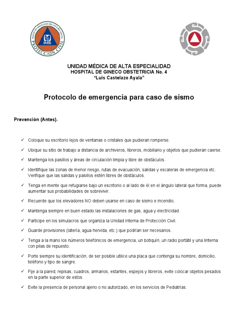 Protocolo para Caso de Sismo 2022 | PDF