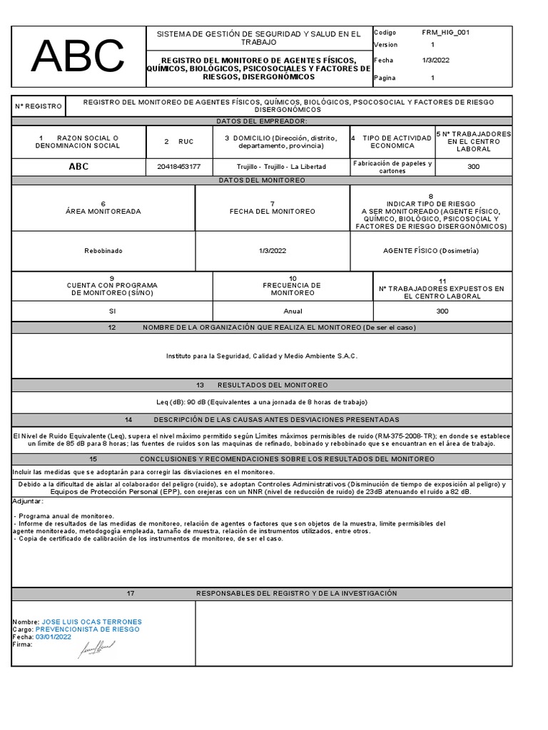 Abc Registro de Monitoreo | PDF