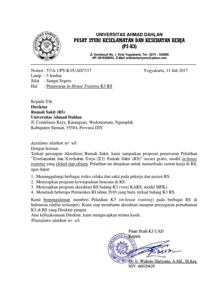 Proposal Pelatihan (In-House Training) RS UAD | PDF