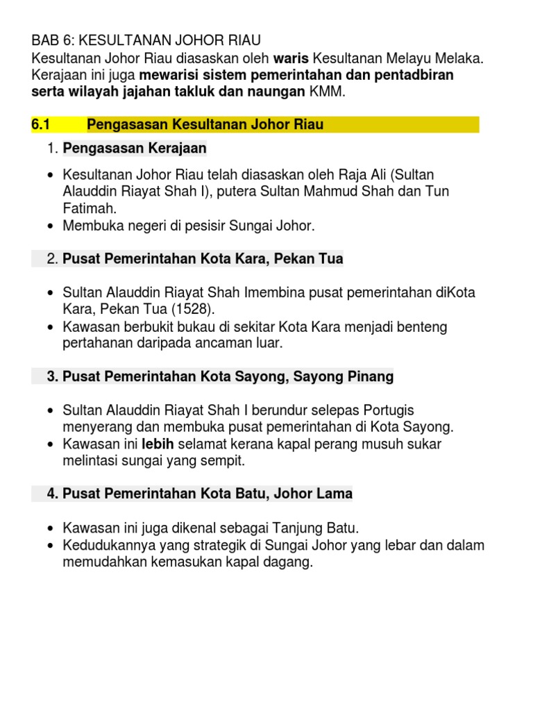 Serta Wilayah Jajahan Takluk Dan Naungan KMM. 6.1 Pengasasan Kesultanan ...