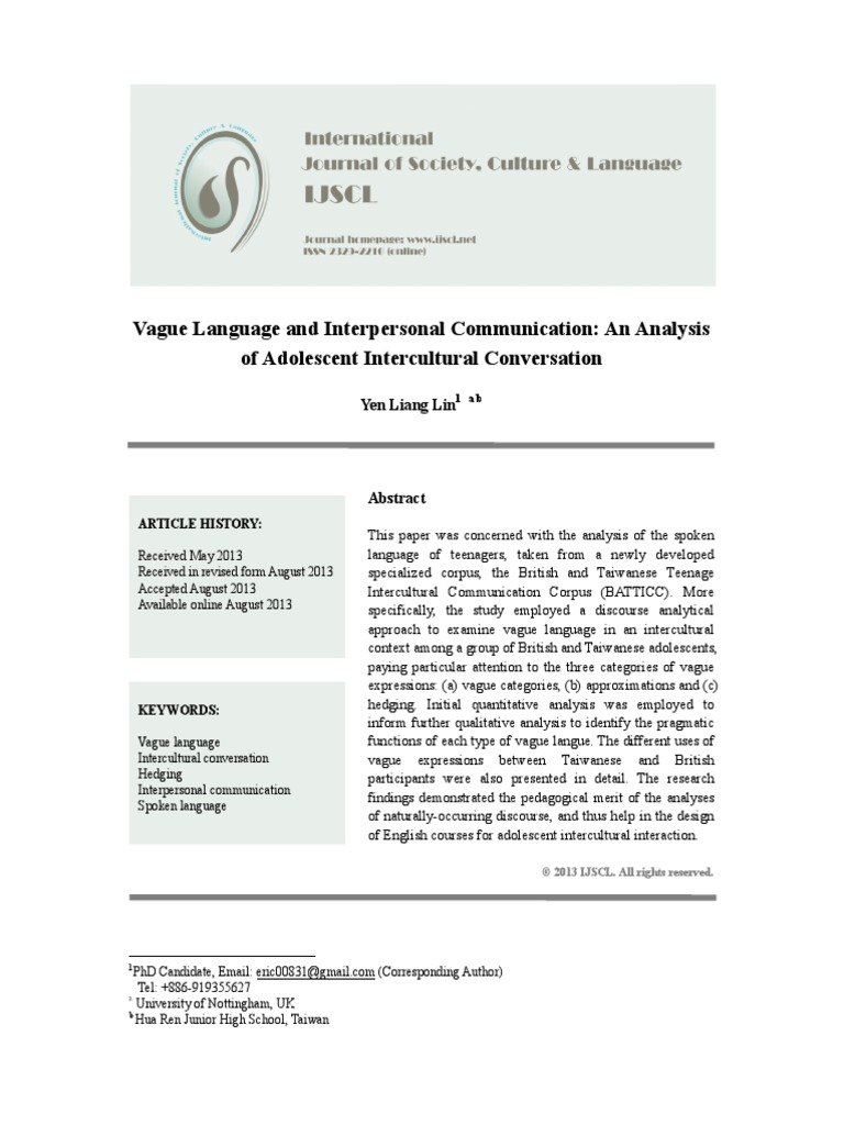 Vague Language and Interpersonal Communication | Download Free PDF | Cross Cultural ...