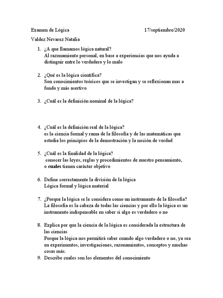 Examen de Lógica | PDF | Razón | Lógica