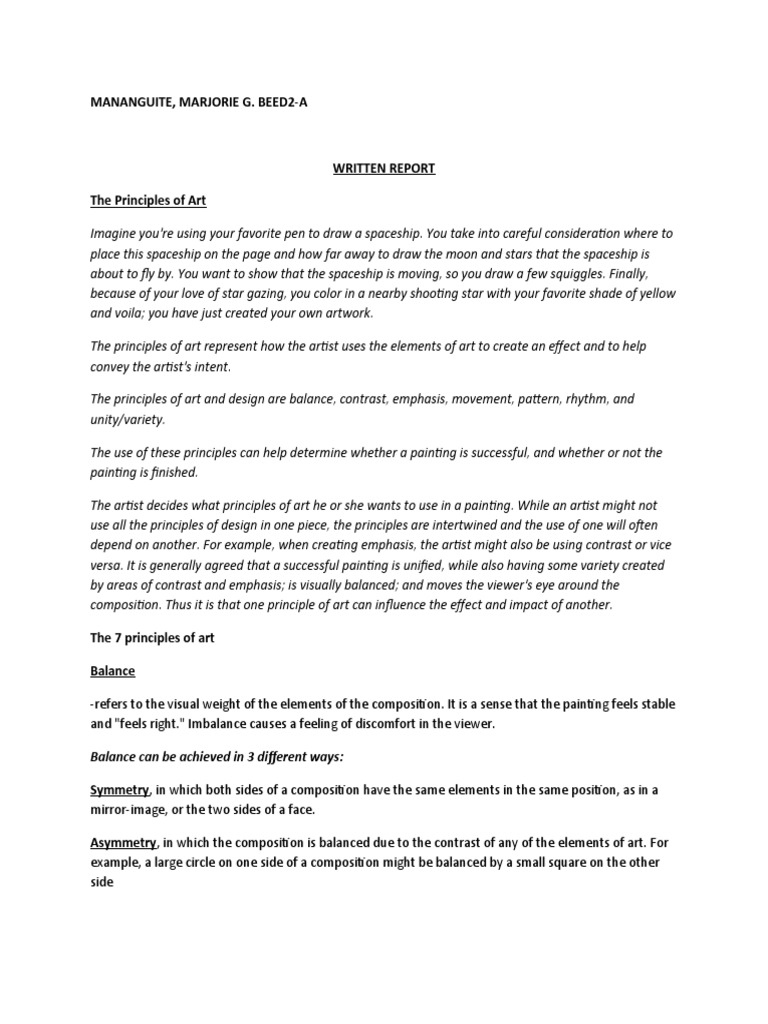 Principles of Arts | PDF | Composition (Visual Arts) | Vision