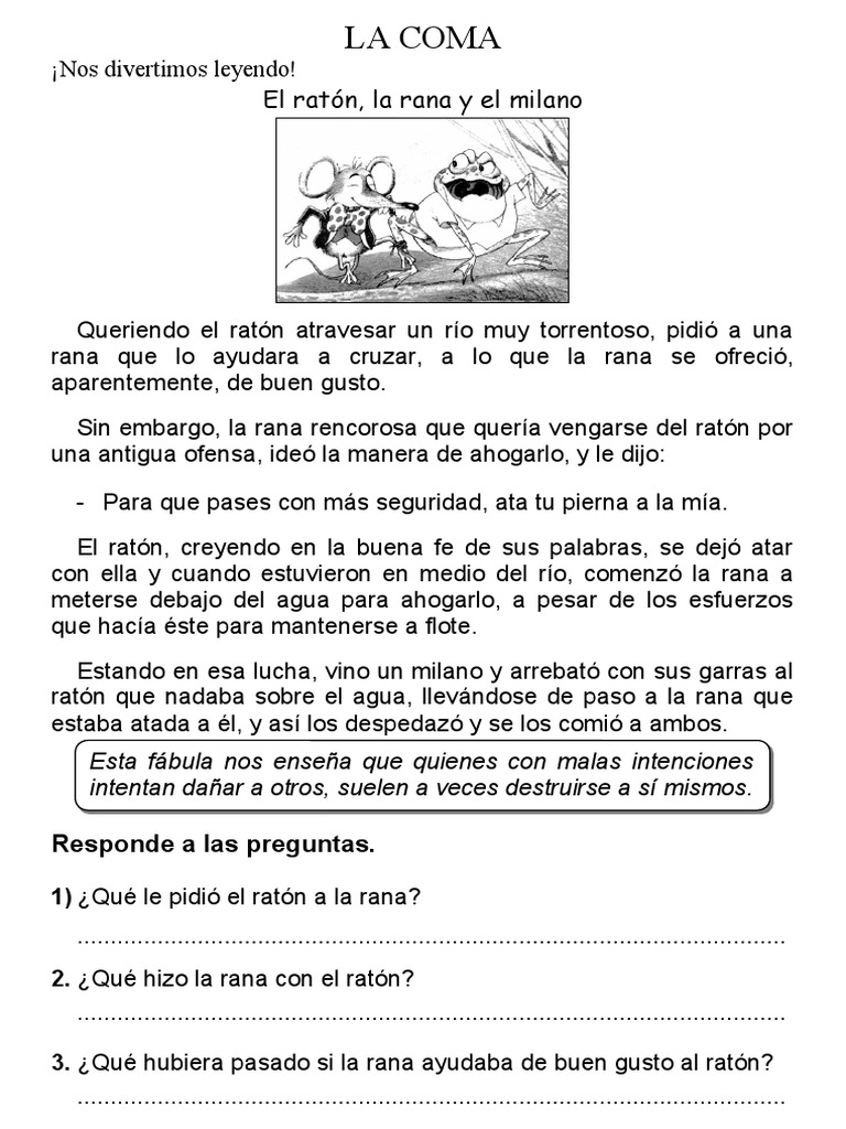 La rana y el ratón: fábula sobre la venganza | PDF