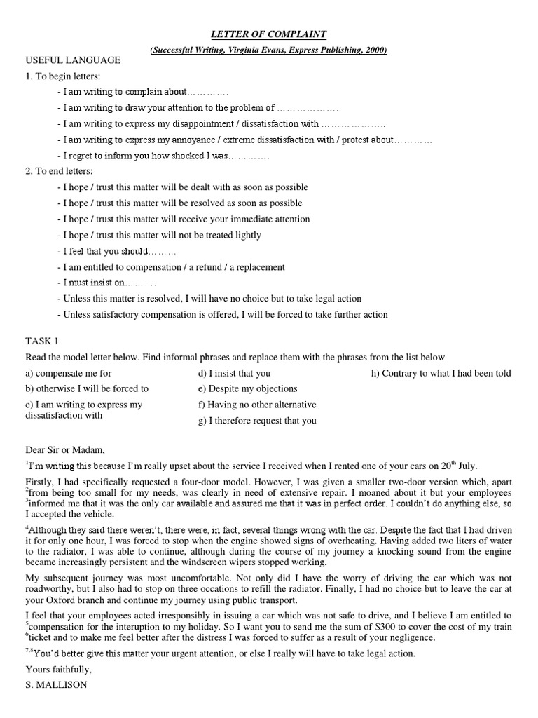Letter of Complaint | PDF
