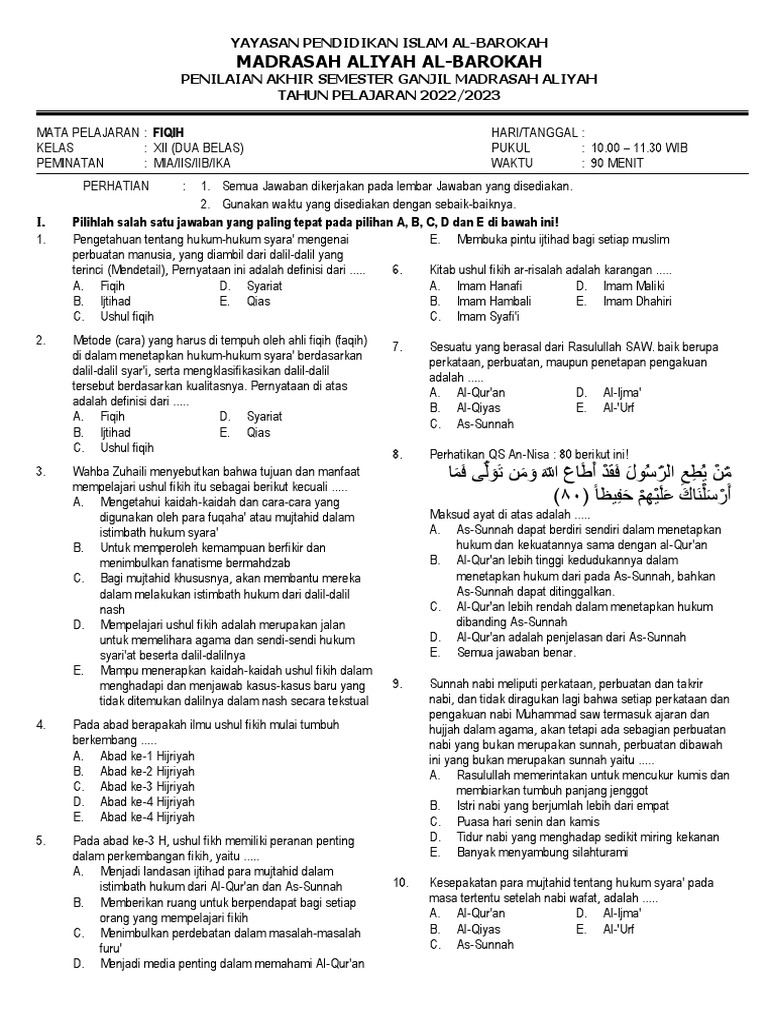 PAS Fiqih XII - 2022-2023 - Ok | PDF