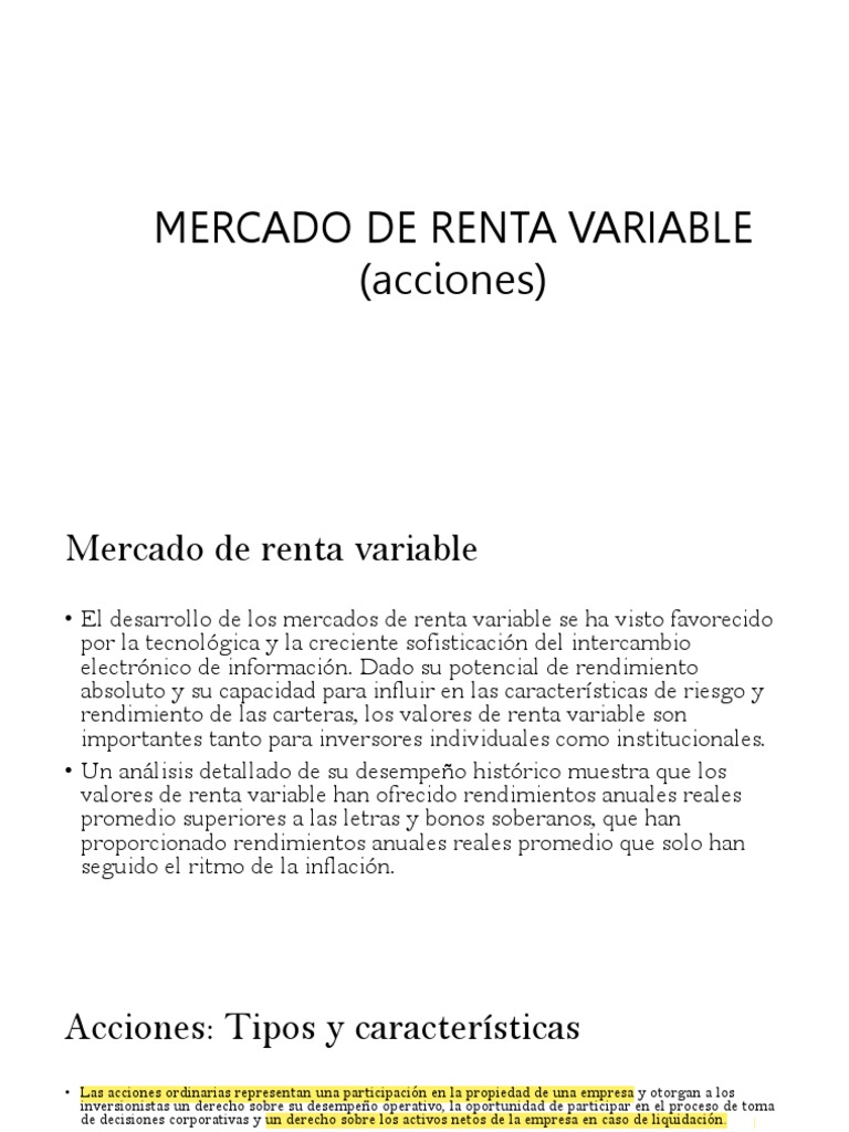 Análisis detallado de los tipos de acciones y características del mercado de renta variable ...