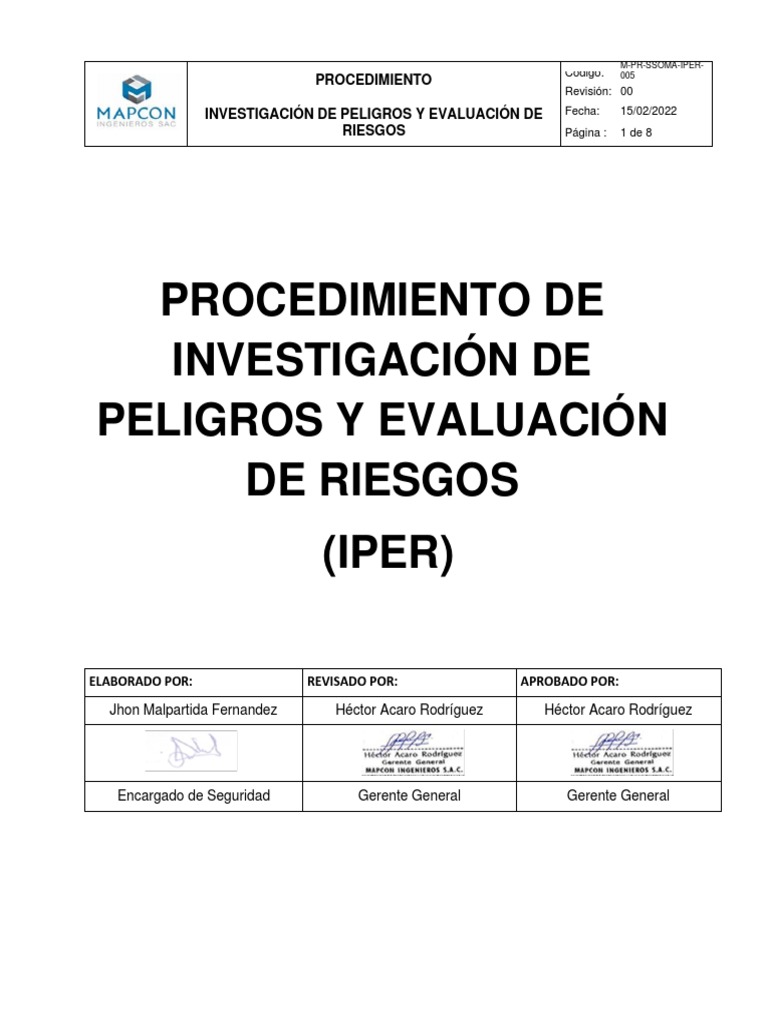 Procedimiento de IPERC (1) - 1-8 | PDF | Riesgo | Evaluación de riesgos