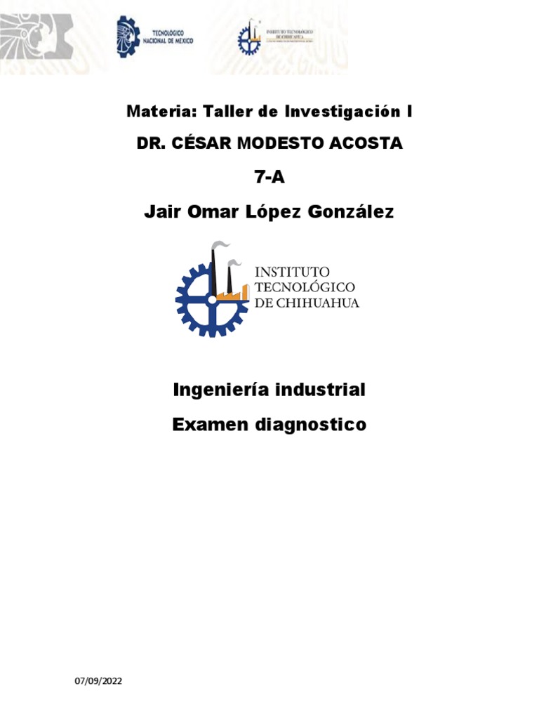 Examen Diagnostico Taller de Investigacion I | PDF