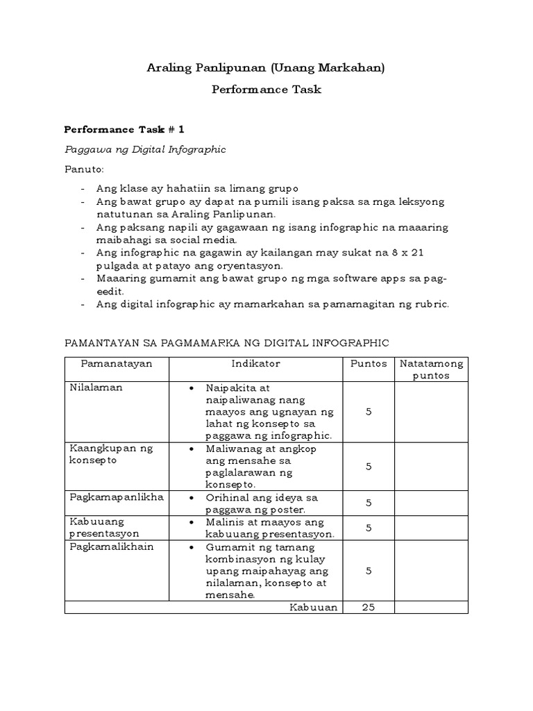 Araling Panlipunan Performance Task Quarter 1 | PDF