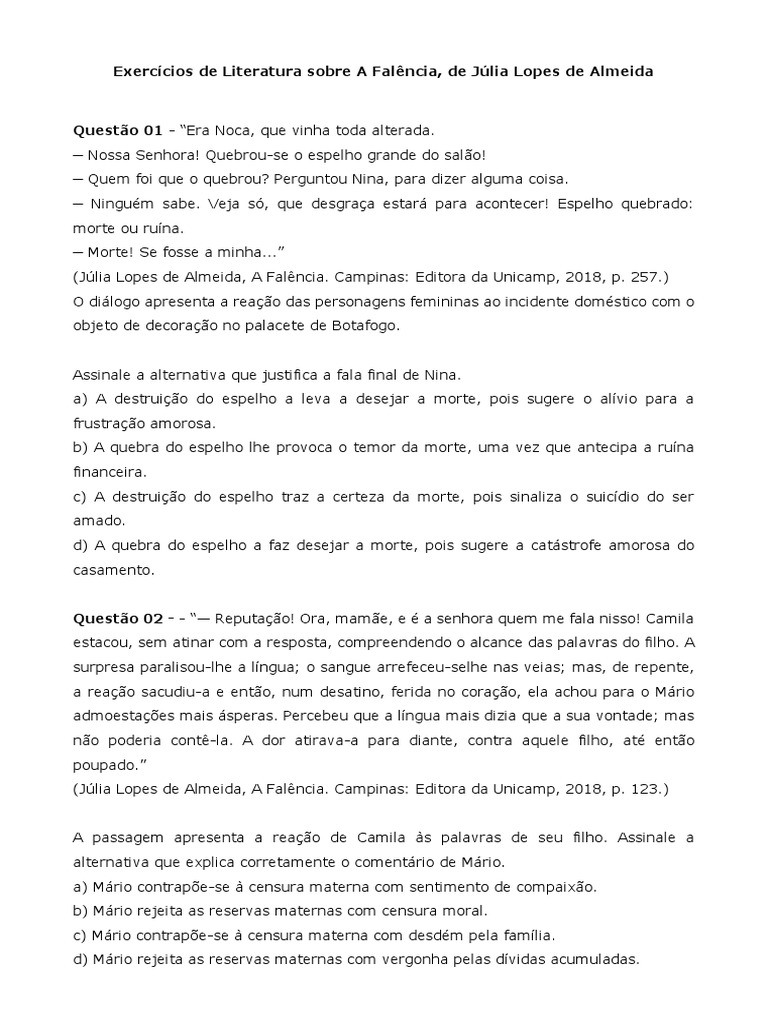 Unicamp - Lista - A Falência | PDF | Amor | Família