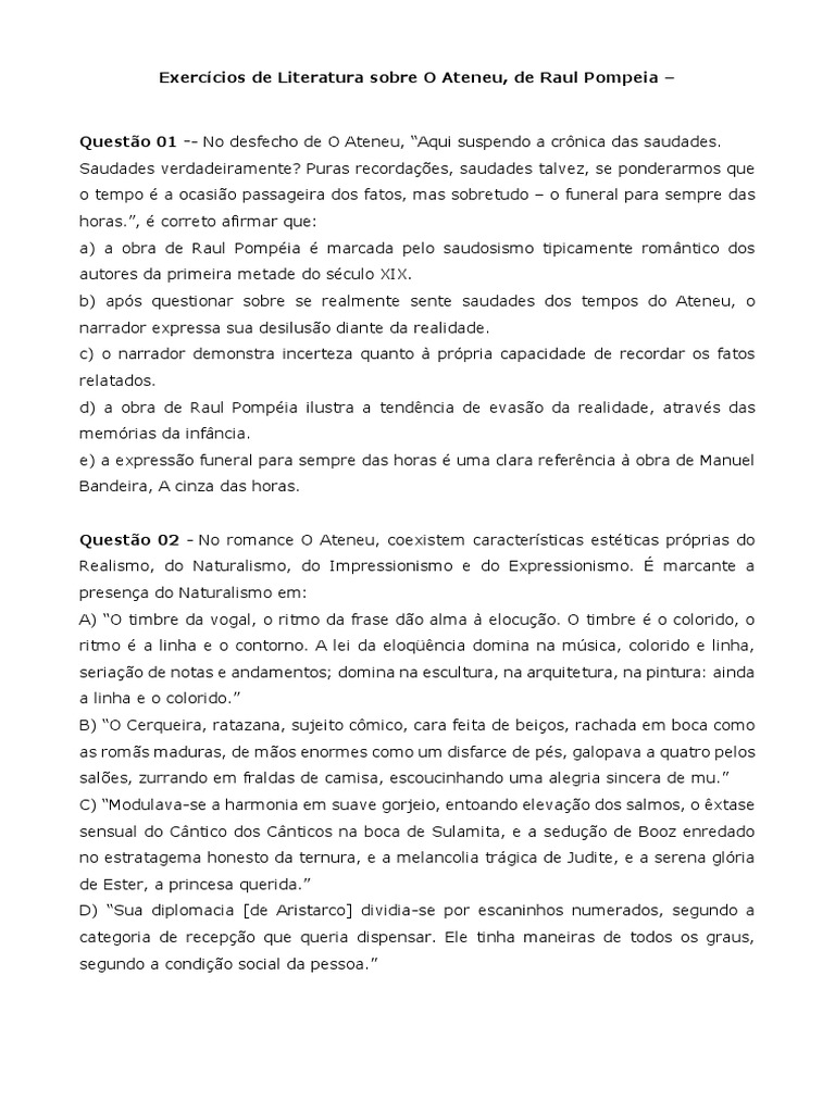 Unicamp - Lista - o Ateneu | PDF | Clássicos