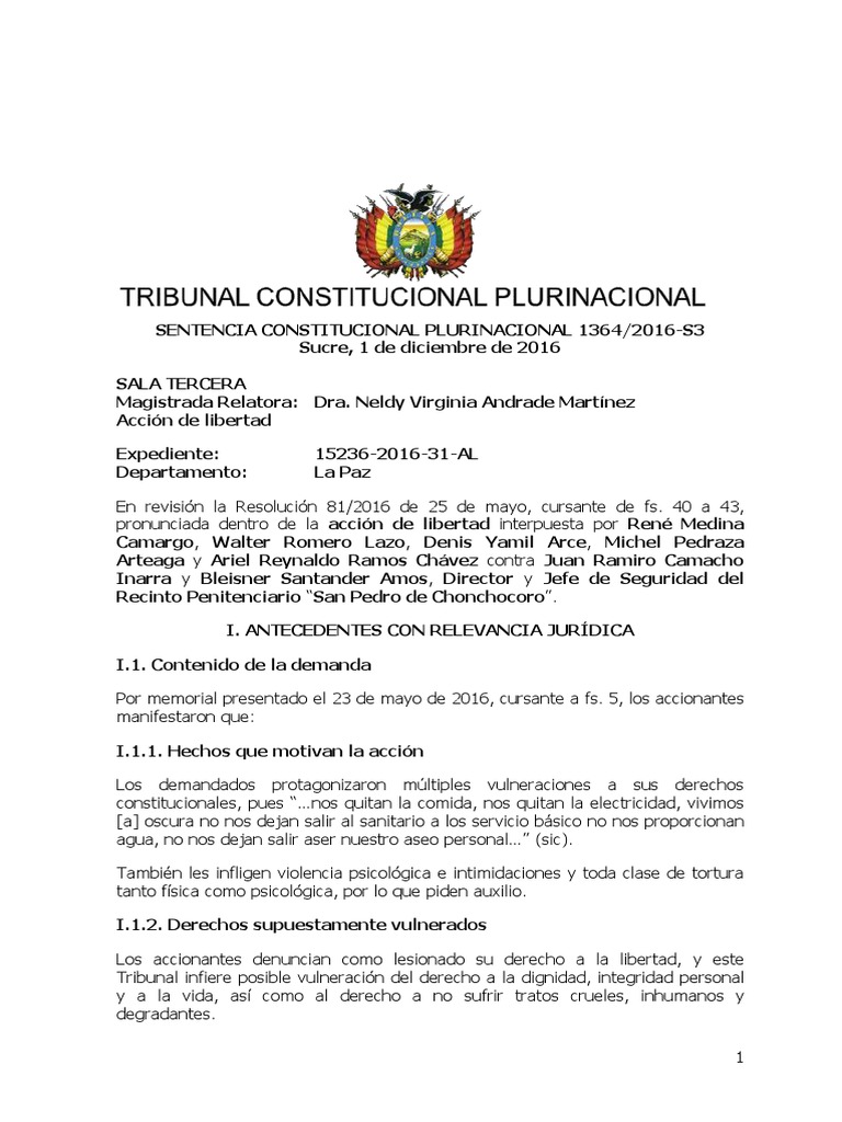 SCP 1364-16 Respeto A La Dignidad Humana | PDF | Prisión | Habeas corpus
