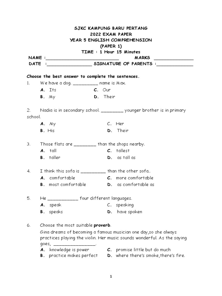 Year 5 Paper 1 | PDF