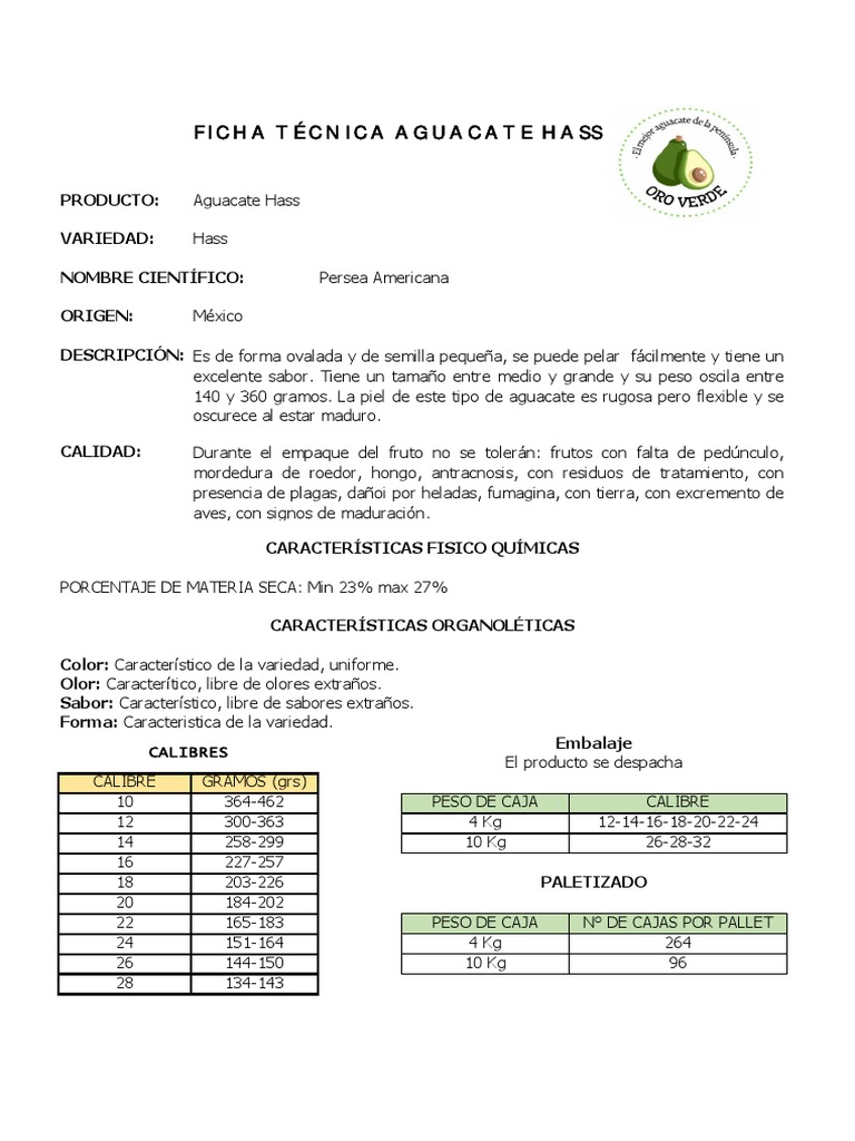 Ficha Tecnica - Aguacate Hass | PDF
